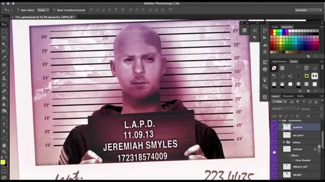 mugshot mockup design in photoshop with effects, props, easy to edit ...