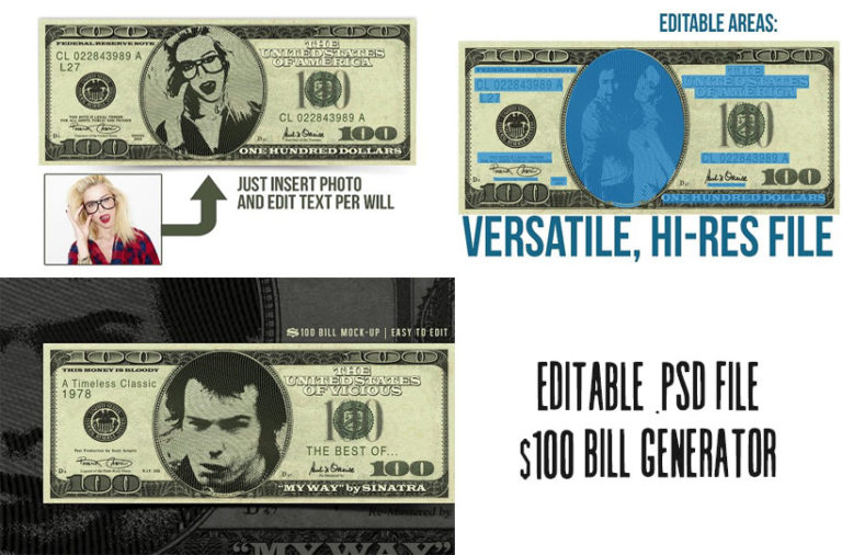 Editable $100 Bill Template V2 | Scarab13 Designs, Creative Resources ...